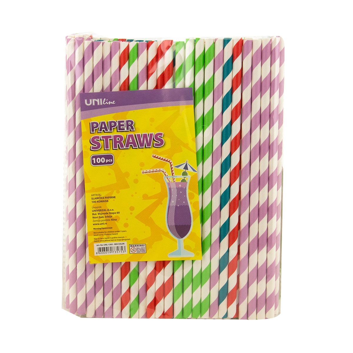 SLAMČICE PAPIRNE 100/1 MIX COLOR UNL-1305 | Univerzal