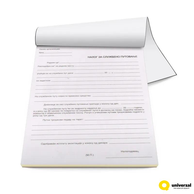 BLOK A5 NALOG ZA SLUŽBENO PUTOVANJE UNI-LINE OFFICE | Univerzal
